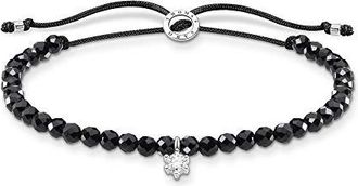 Thomas Sabo A1987 Bracelet perles noires avec pierre blanche en argent sterling 925, 13,00-20,00 cm, Argent sterling, Non applicable