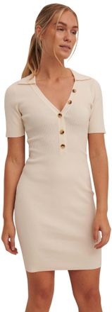 NA-KD Damen Knitted Dress With Ribbed Detail Lssiges Kleid, Wei&szlig;, M EU