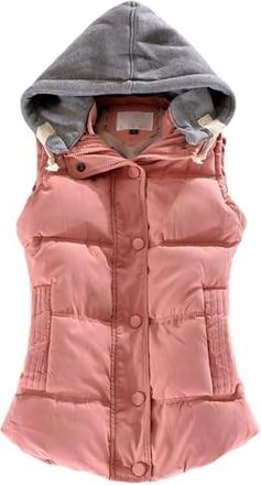 Generic Gilet &agrave; capuche sans manches pour femme - Veste dhiver courte &agrave; capuche avec cordon de serrage et bouton de fermeture &eacute;clair, rose, 4XL
