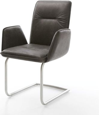 DELIFE Freischwinger Vinja-Flex Mikrofaser Anthrazit Vintage Freischwinger rund Edelstahl, Esszimmerstühle