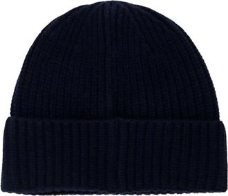Stone Island 15N100012 Virgin Wool Ribbed Knit Beanie - Navy