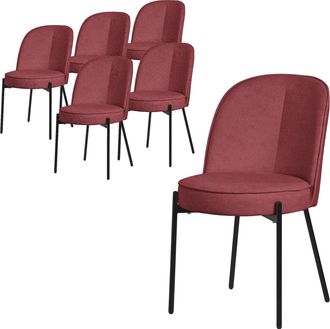 ML Design ML-Design Esszimmerstühle 6er Set, Rot, Küchenstühle mit Stoffbezug und Metallbeinen, Wohnzimmerstuhl mit Rückenlehne, Polsterstühle für Esszimmer & K