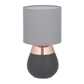 Relaxdays Lampe de Chevet, Abat-Jour, Douille E14, câble, H x D : 32 x 18 cm, pour la Chambre, Gris et cuivre