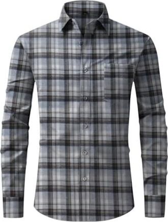 Generic Chemise formelle &agrave; manches longues contrast&eacute;es pour homme, chemise &agrave; carreaux boutonn&eacute;e, col rabattable, chemise daffaires, haut de printemps et dauto