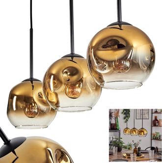 HOFSTEIN Pendelleuchte Ripoll, Pendellampe aus Metall/Glas in Schwarz/Goldfarben/Klar, Leuchte im modernen Retro/Vintage-Design mit Schirmen aus Glas (Ø 15 cm)