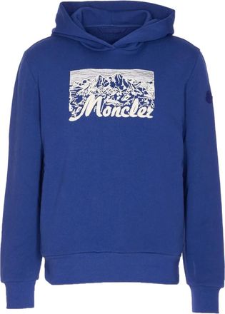 Moncler hoodie en coton à broderies - Bleu