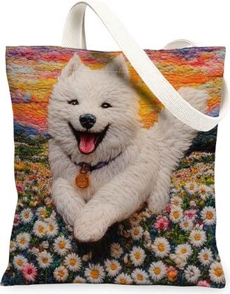 Generic Sac fourre-tout en toile pour faire du shopping, 33 x 38,1 cm, style tricot&eacute;, sac d&eacute;picerie r&eacute;utilisable, sac d&eacute;picerie pour femme, animal domestique,