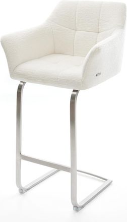 DELIFE Barstuhl Yulo-Flex Boucl&eacute; Soft Beige Freischwinger Flach Edelstahl Silberfarben, Barst&uuml;hle