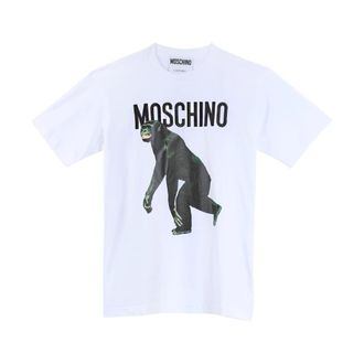 Moschino Homme, Tops, Blanc, Taille: M T-shirt Blanc Orango à Motif en Coton