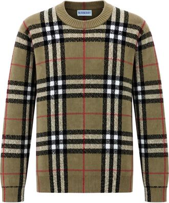 Burberry Pull &agrave; col rond &agrave; motif Check - Homme - Pulls - Beige - Taille: L