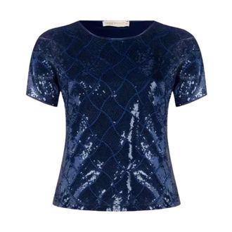 Rinascimento Femme, Blouses et Chemises, Bleu, Taille: 48 FR Blusa Curvy Paillettes All Over
