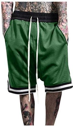 ORANDESIGNE Shorts de Basket Homme Séchage Rapide Shorts de Plage Respirant Outdoors Shorts de Sports Eté Bermuda Casual Pantalons de Survêtement A Vert L