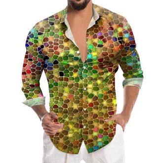 Generic Chemise pour homme style ann&eacute;es 60 &agrave; revers Disco Fever Tenue ample pour carnaval Coupe r&eacute;guli&egrave;re Costume d&eacute;contract&eacute; classique Streetwear, 053 Dor&eacute;, 