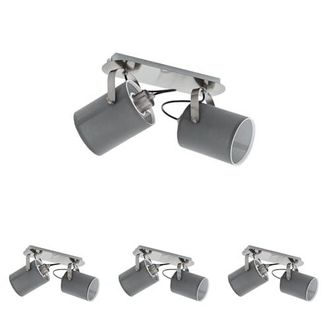 Eglo Deckenlampe Villabate, 2 flammige Textil Deckenleuchte, Deckenspot aus Stahl, Stoff, Farbe: Nickel matt, grau, Fassung: E27 (Packung mit 4)