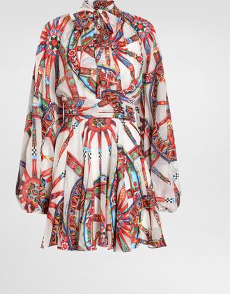 Dolce & Gabbana Kleid Aus Devor&eacute;-twill Mit Carretto-print - Frau Kleider Multicolor 44