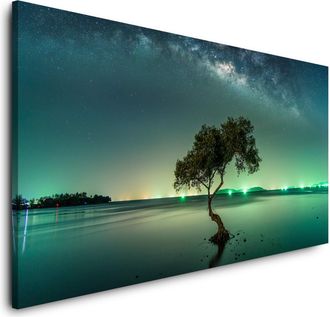 Paul Sinus Art Landschaft mit Milchstraßenhimmel 120x 60cm Panorama Leinwand Bild XXL Format Wandbilder Wohnzimmer Wohnung Deko Kunstdrucke
