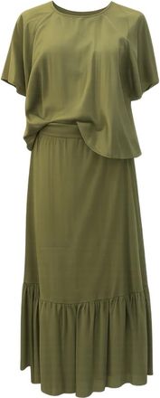 Kaos Kaos, Femme, Robes, Vert, Taille: 40 FR Gonna Balza Sotto Effetto Lino