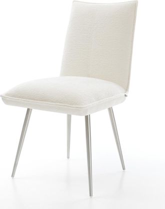 DELIFE Esszimmerstuhl Lelio-Flex Boucl&eacute; Soft Beige 4-Fu&szlig; konisch Edelstahl Taschenfederkern, Esszimmerst&uuml;hle