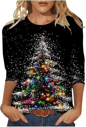 Generic Pull Noel Femme Chemise de No&euml;l Manches Longues Pull De Noel Col Rond Chaud Ugly Sweat Noel Rigolo Pull de Noel Chemisier de No&euml;l Amusant No&euml;l Sweat P