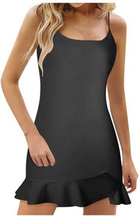 Generic Robes amincissantes pour femmes, robe d&eacute;t&eacute;, remise de dipl&ocirc;me, ceinture d&eacute;paule irr&eacute;guli&egrave;re, mince, blanc, Noir, XL