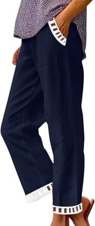 Generic Pantalon d&eacute;t&eacute; 3/4 en mousseline pour femme - Pantalon d&eacute;t&eacute; l&eacute;ger - Pantalon d&eacute;t&eacute; 7/8 avec poches - Pantacourt stretch - Pantalon &agrave; enfiler - Pantalon 