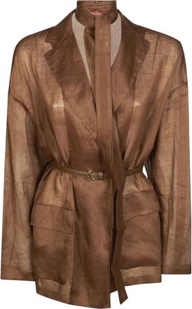 Max Mara Femme, Vestes, Brun, Taille: 40 FR Mstfatto Giacca Ramie + Cintura