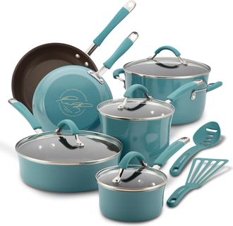 Rachael Ray 16344 Cucina Antihaft-Kochgeschirr-Set, Töpfe und Pfannen, Aluminium, Agave-Blau