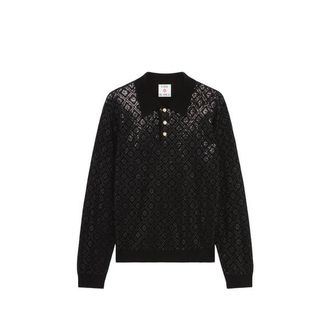 Casablanca Polo manches longues &agrave; motif brillant en laine
