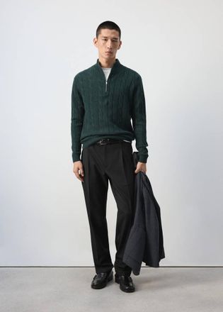Mango Pull en maille tress&eacute; &agrave; zip vert fonc&eacute; - Homme - XXL - MANGO MAN