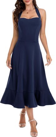 Dresstells Cocktailkleid Damen Elegant Brautkleid Standesamt Confirmationskleider Festliche Ballkleid Kleid Hochzeitsgast Partykleid Navy 2XL