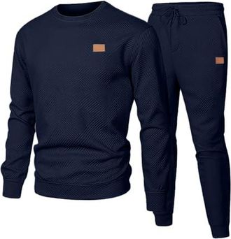 Generic Surv&ecirc;tements 2 pi&egrave;ces pour hommes - Ensembles &agrave; manches longues - Pull - Ensemble de surv&ecirc;tement - Sweat-shirt et jogging - Col rond - Hauts gaufr&eacute;s -