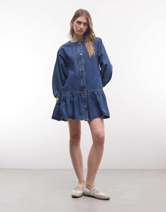 Collusion Robe chemise en jean d&eacute;lav&eacute;-Bleu marine