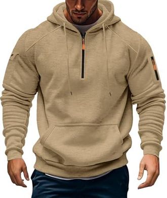 Generic Pull &agrave; capuche uni printemps pour homme 2026 - Manteau dhiver pour loisirs, fitness, jogging - Couleur assortie - Fermeture &eacute;clair - Manteau dhiver ch