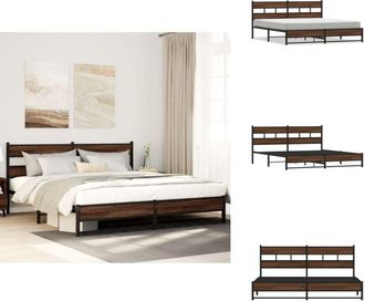 vidaXL Metallbett ohne Matratze Braun Eichen-Optik 180x200 cm - Bettgestell - Bettgestelle - Bettrahmen - Bett