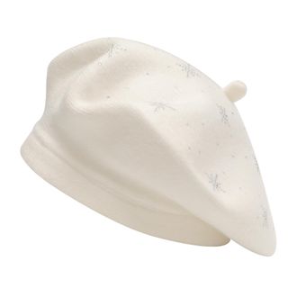 ZLYC Damen Wolle Baskenm&uuml;tze Klassische Franz&ouml;sischen Barett Warm Beret M&uuml;tze(Schneeflocken Wei&szlig;),Einheitsgr&ouml;&szlig;e