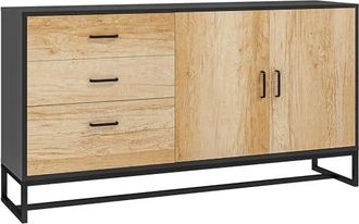 HOMCOM Buffet Salon Meuble de Rangement avec Placard, 3 tiroirs et étagère réglable, Pieds en Acier, poignées en Alliage daluminium, pour Salon, Salle à Mang