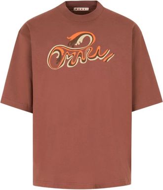 Marni Homme, Tops, Brun, Taille: S T-shirt &agrave; manches courtes avec logo