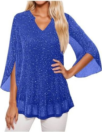 Generic Chemise Femme Col en V Blouse Femme Tunique Manche Longue Tee Shirt &Eacute;l&eacute;gant Pliss&eacute;e Henley Top, Taille pour Femmes Sexy D&eacute;contract&eacute;
