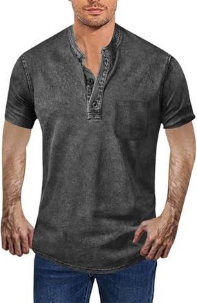 Generic T-shirts pour hommes, t-shirt Henley d&eacute;t&eacute; col en V t-shirt manches courtes t-shirt de sport, respirant pour homme, chemises d&eacute;contract&eacute;es coupe ajust&eacute;
