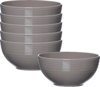 Ritzenhoff & Breker Levi M&uuml;slischalen 6er Set, 15 cm, Runde Dessertschalen mit feinem Rillenrelief, Skandinavisches Design, Porzellan, Grau