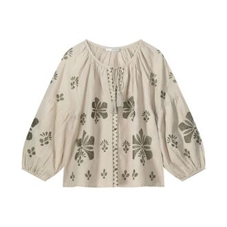 Summum Bestickte Leinenbluse mit langen &Auml;rmeln - - Blouses & Shirts - Damen - Mehrfarbig - XS