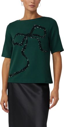 s.Oliver Black Label s.Oliver Black Label Damen 2172632 T-Shirt mit Pailletten, Blue Green, 46