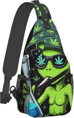 Generic Polyester Sacoche Homme Bandouliere Art extraterrestre fumant du cannabis Sac Bandouli&egrave;re Casual Sac DEpaule pour Camping Cyclisme Randonn&eacute;e