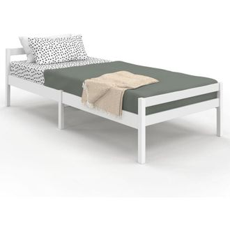 IDMarket Lit simple HARPER 90 x 190 cm avec sommier bois blanc
