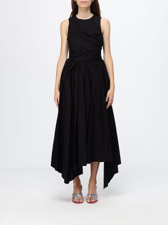 Msgm Robe midi asym&eacute;trique en coton &agrave; &eacute;paules d&eacute;nud&eacute;es et col rond