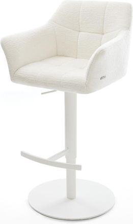 DELIFE Barstuhl Yulo-Flex Boucl&eacute; Soft Beige Drehfu&szlig; h&ouml;henverstellbar Metall Wei&szlig;, Barst&uuml;hle