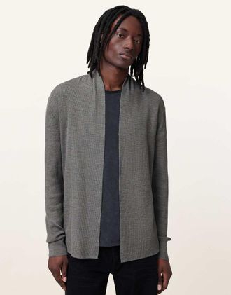 AllSaints Mode - Offene Strickjacke aus Merinowolle in Monument-Grau