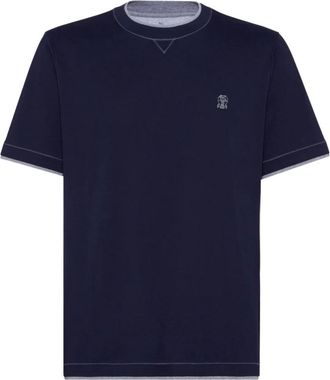 Brunello Cucinelli Homme, Tops, Bleu, Taille: 2XL T-shirt avec effet de superposition