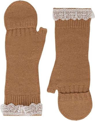 Ganni Gants &agrave; bordure en dentelle - Femme - Accessoires - Brun - Taille: ONE Size