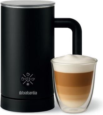 Brabantia Frother &Eacute;lectrique Brabantia, 4-en-1, 300 ml, Moussage Chaud et Froid, Sans BPA ni PFAS, Cappuccino, Latte, Caf&eacute; Glac&eacute;, Chocolat Chaud, Noir, BBEK1048